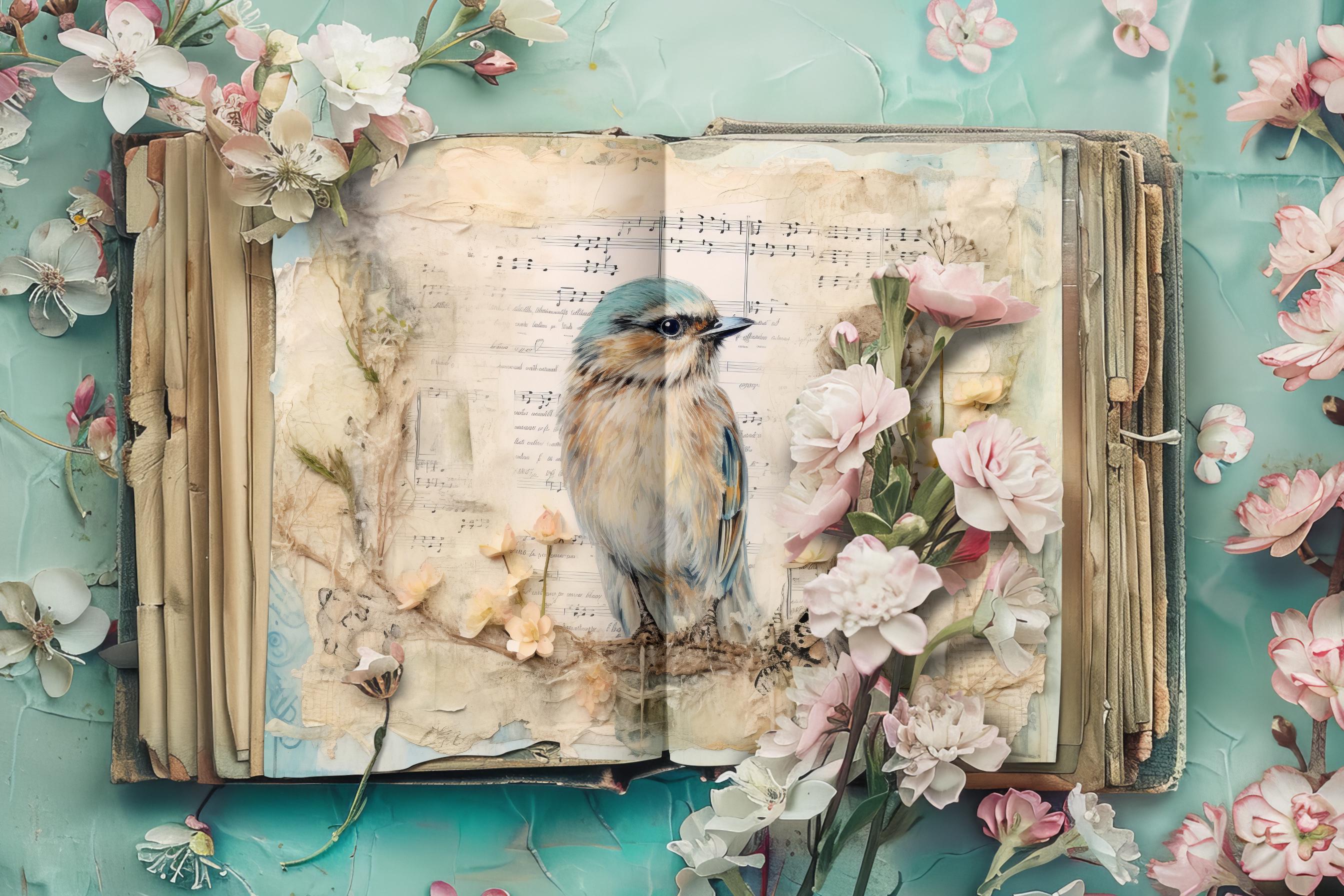 Vintage Bird Junk Journal Papers, Watercolor Digital Papers, Distressed ...