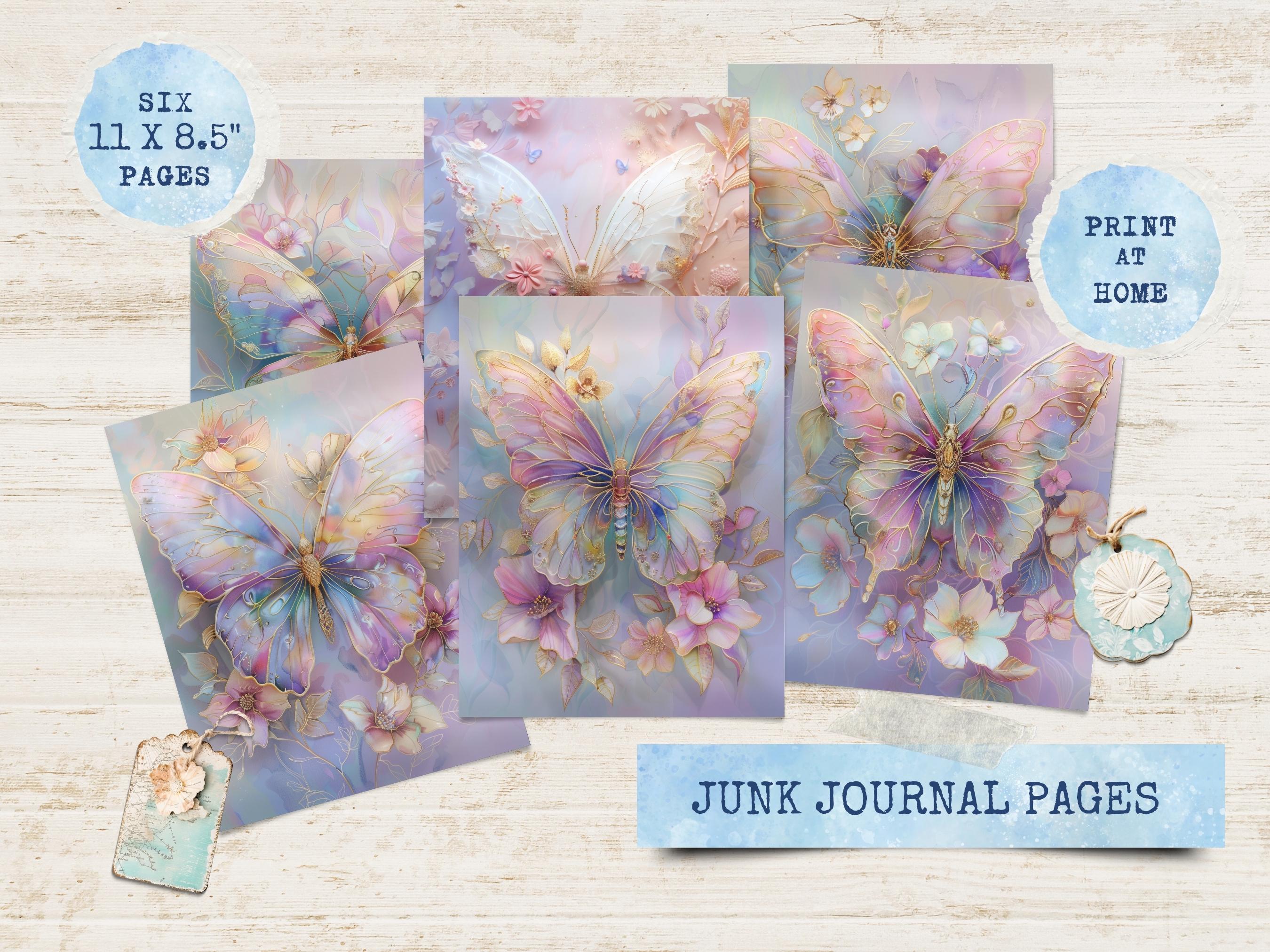 Pastel Butterfly Junk Journal, Scrapbook Paper, Rustic Journal ...