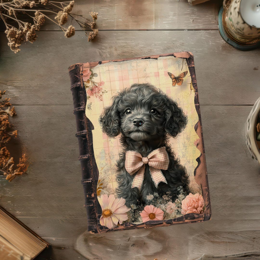 Dog Junk Journal Kit, Pink Gingham Scrapbook Papers, Poodle Rustic ...