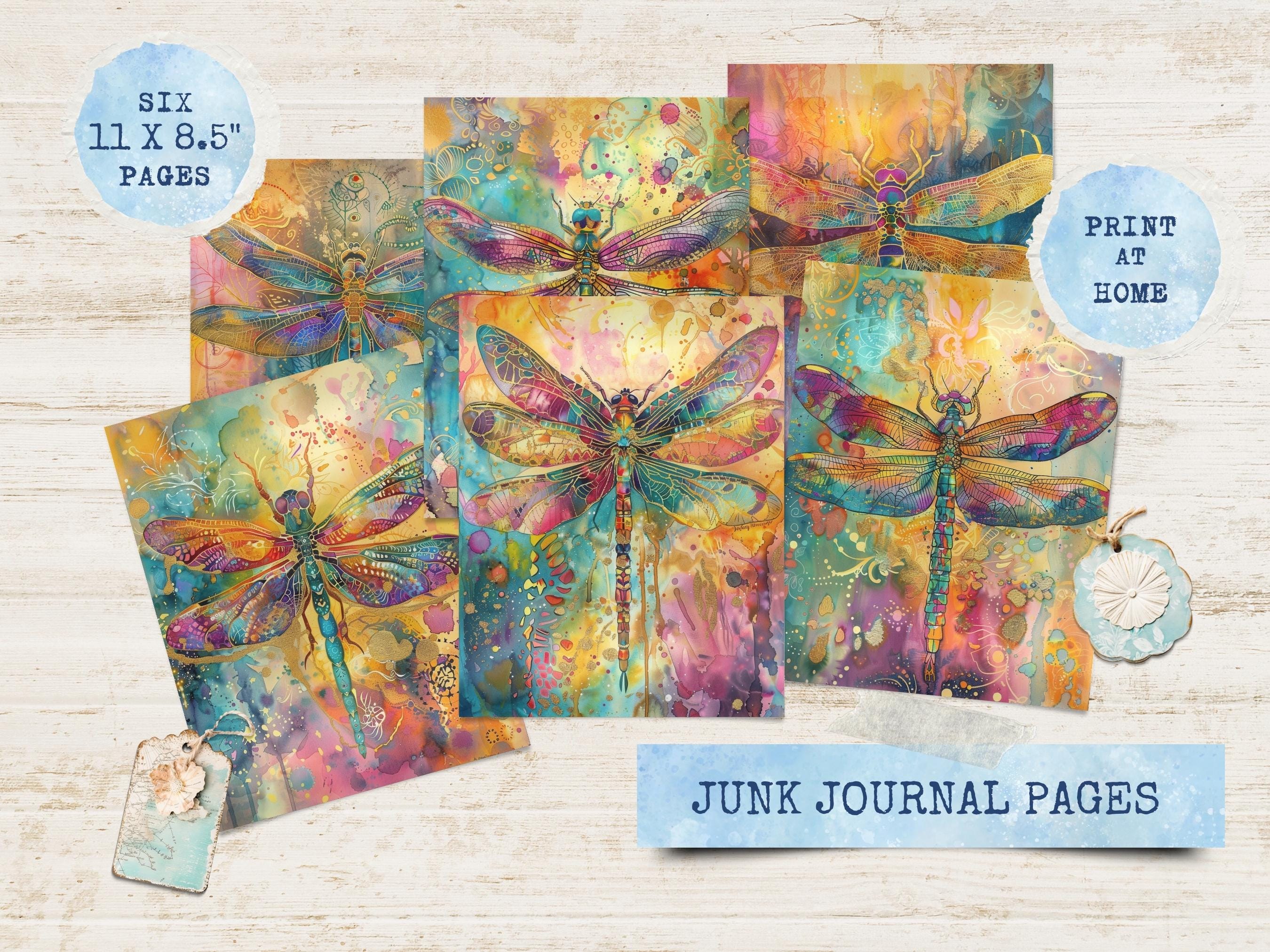 Dragonfly Junk Journal Printables, Colorful Scrapbook Pages, Paper ...