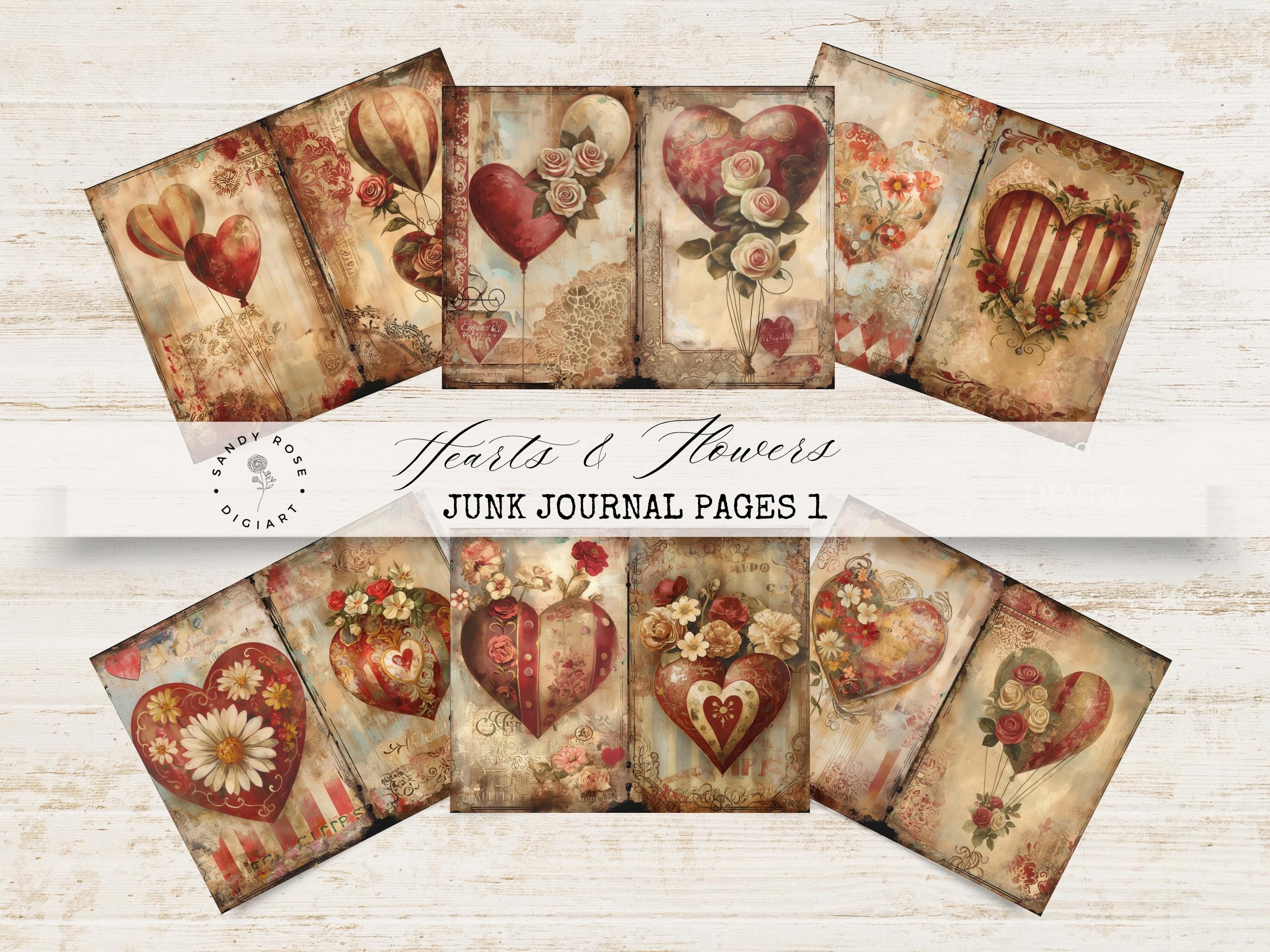 Hearts Digital Junk Journal Kit, Valentines Day Scrapbook Page, Hearts ...
