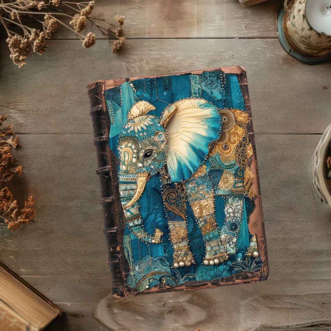 Elephant Junk Journal, Embellished Scrapbook Pages, Quilted Paper Craft ...