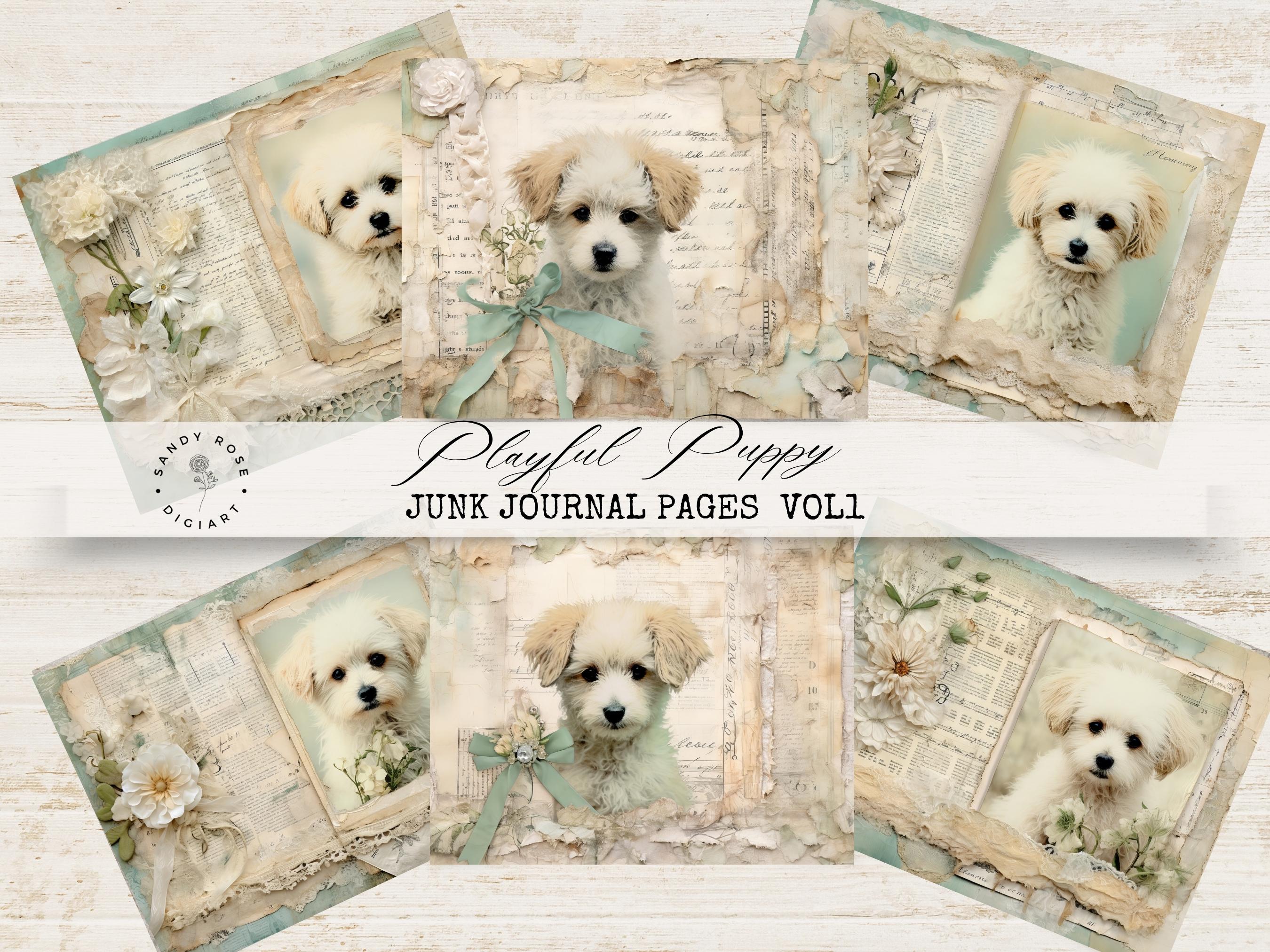 Junk Journal Pages Dog, Vintage Scrapbook Papers, Rustic Journal, Puppy ...