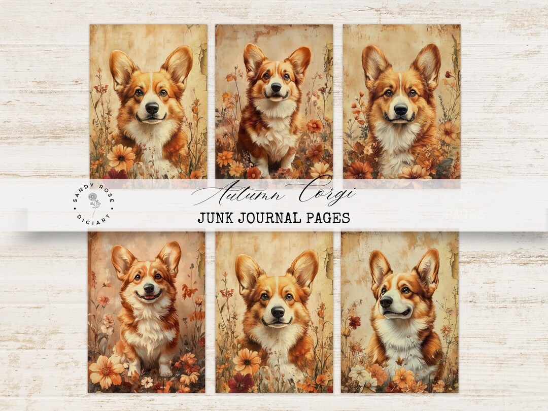 Fall Dog Junk Journal Kit, Autumn Vintage Scrapbook Papers, Rustic ...