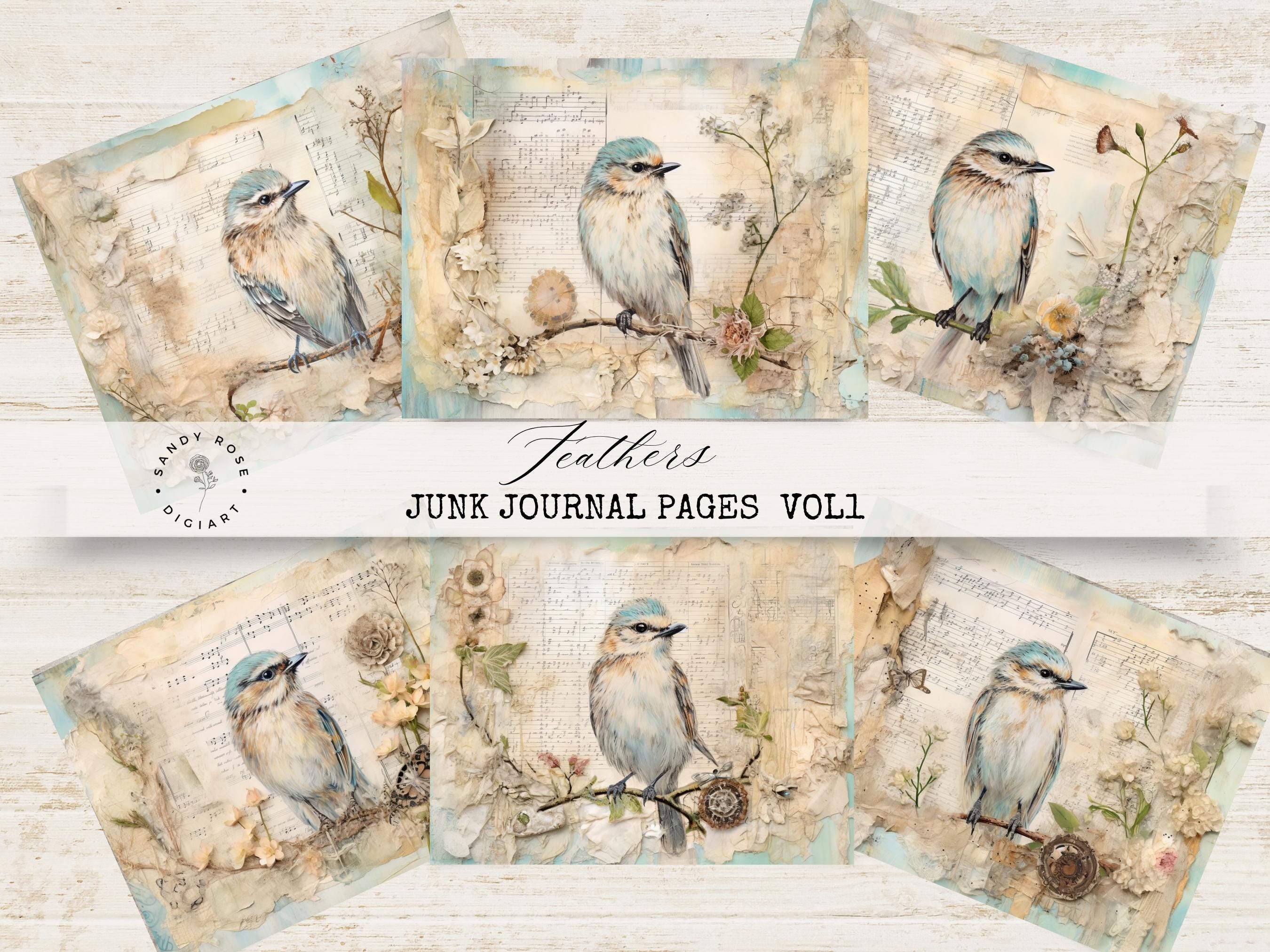 Vintage Bird Junk Journal Papers, Watercolor Digital Papers, Distressed ...