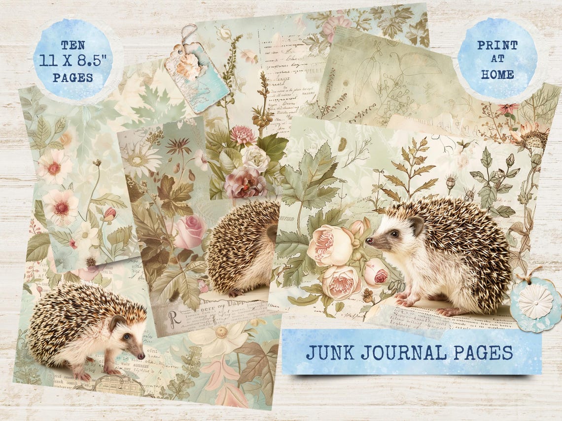 Woodland Animals Junk Journal, Hedgehog Digital Paper, Watercolor ...