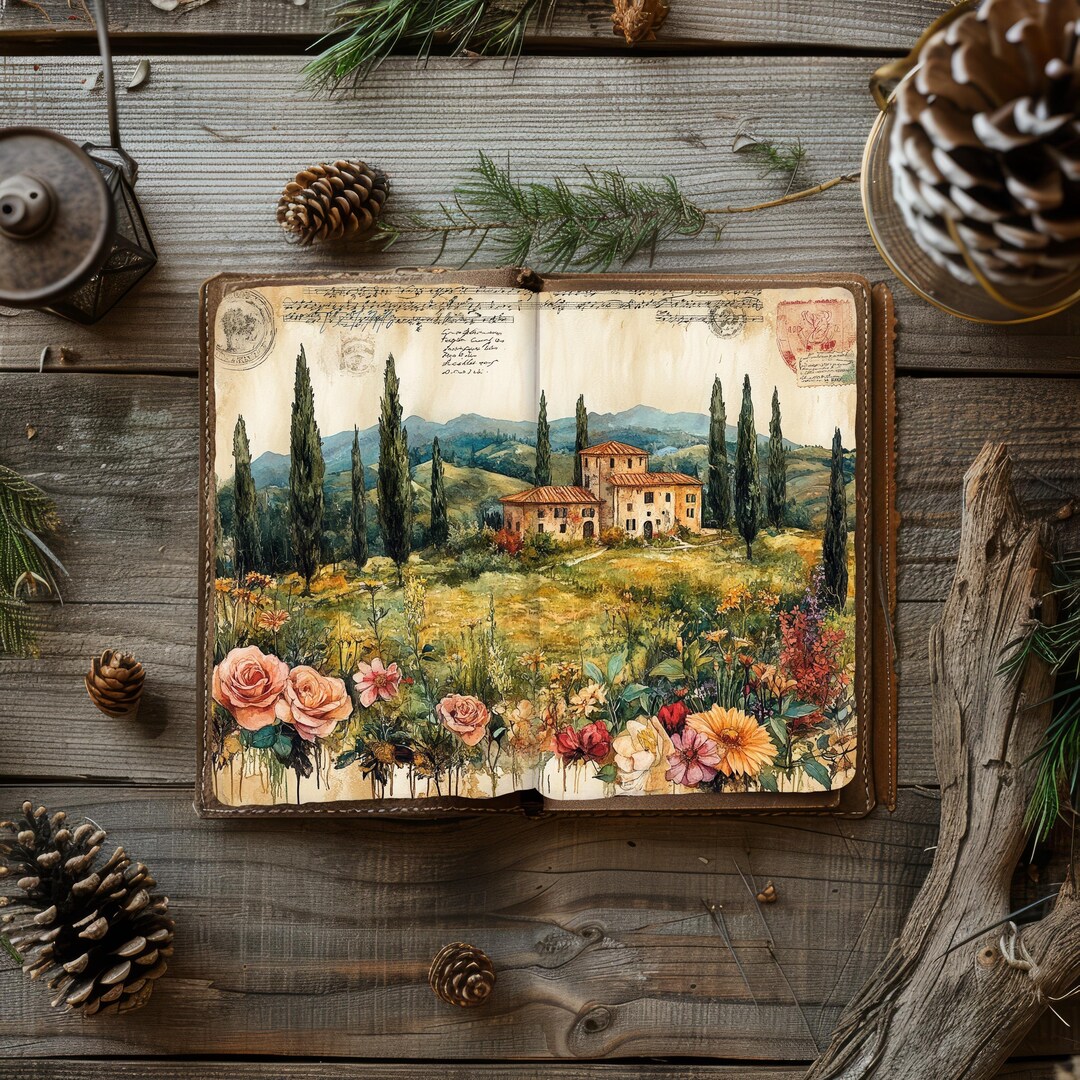 Italy Junk Journal Pages, Tuscany Countryside Rustic Journal, Vineyard ...