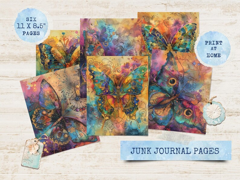 Colorful Junk Journal Kit, Butterfly Scrapbook Papers, Rustic Journal ...