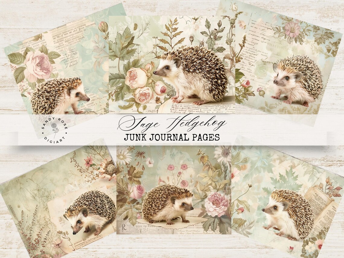 Woodland Animals Junk Journal, Hedgehog Digital Paper, Watercolor ...