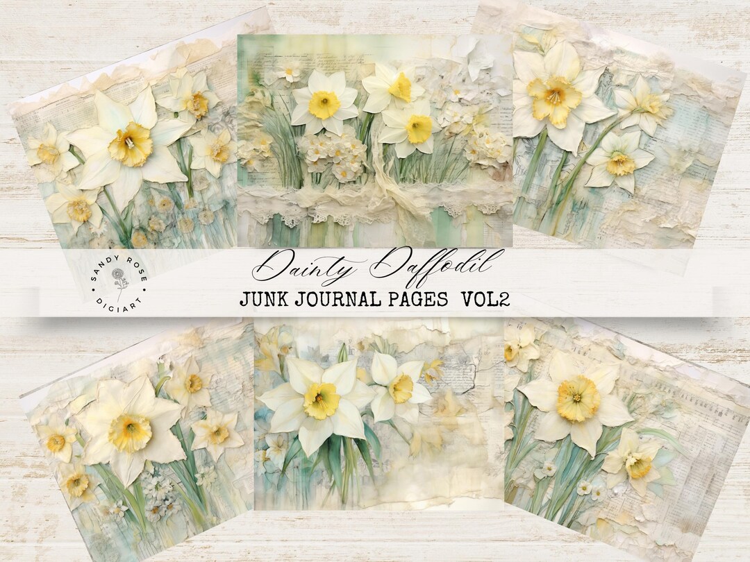Daffodil Junk Journal Pages, Vintage Scrapbook Papers, Rustic Journal ...