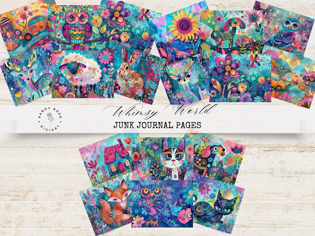 Colorful Junk Journal Kit, Bright Scrapbook Pages, Printable Paper ...