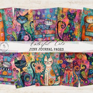 Whimsical Cat Junk Journal, Colorful Scrapbook Pages, Printable Paper ...