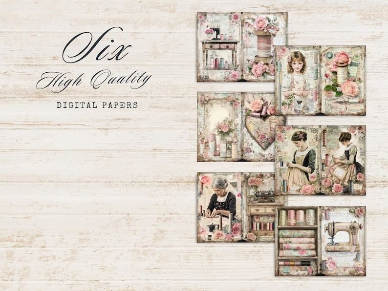 The Seamstress Junk Journal, Vintage Sewing Scrapbook Paper, Digital ...