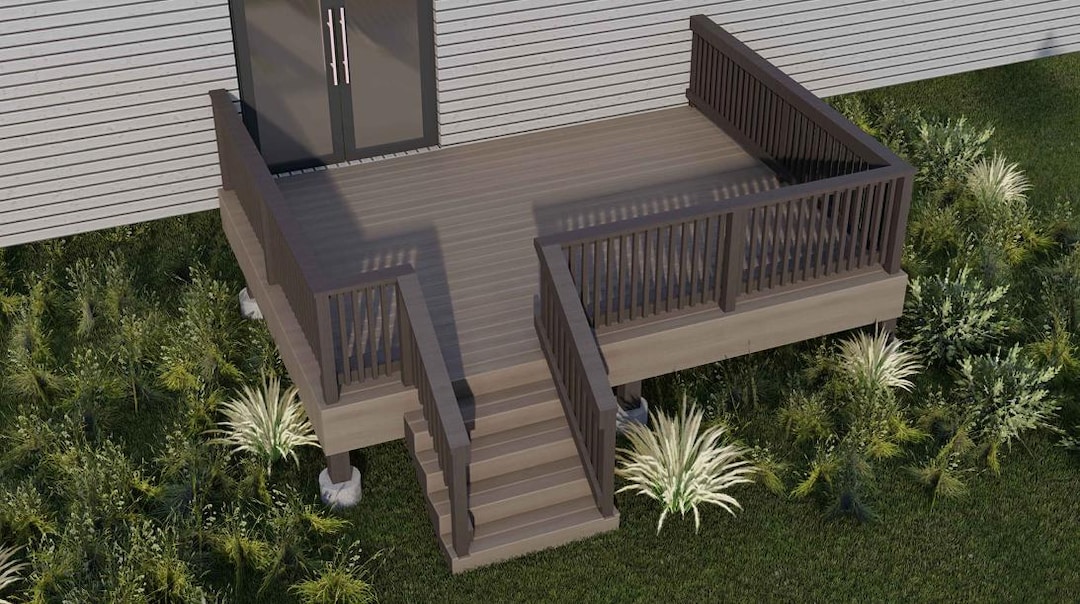 16' X 12' Raised Deck Plans With Railing – Permit-ready Drawings + DIY ...