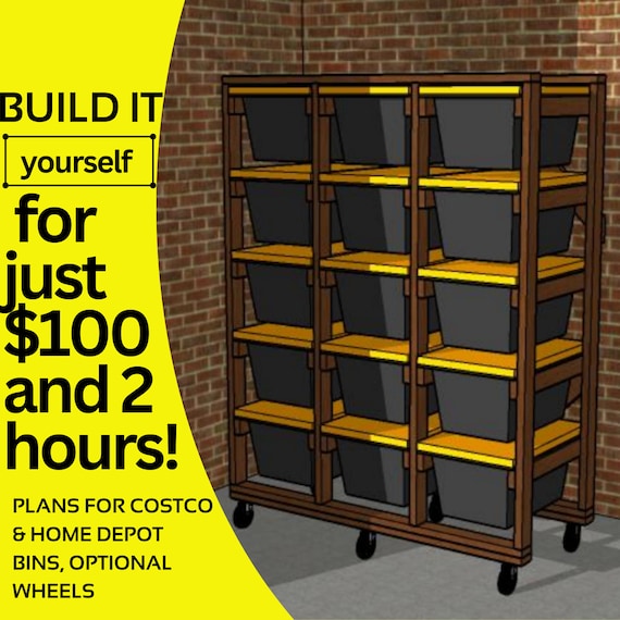 Ultimate 27 gallon Mobile Tote Storage Rack Plans Garage Shelves Plans 3x5 Digital Build Plans for Costco HD Bins Optional Wheels Etsy UK