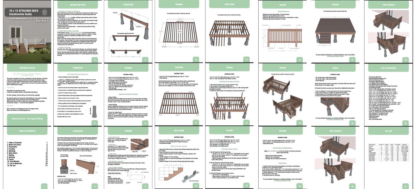 16' X 12' Raised Deck Plans With Railing – Permit-ready Drawings + DIY ...