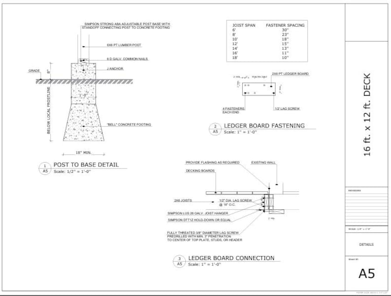 16' X 12' Raised Deck Plans With Railing – Permit-ready Drawings + DIY ...