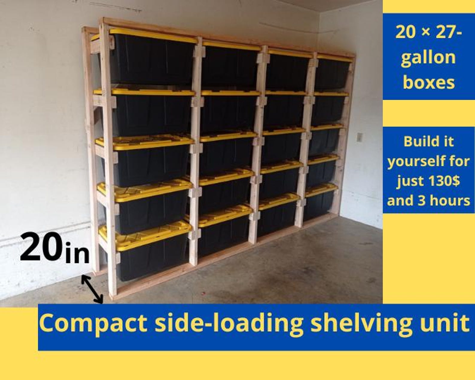 Compact Side-loading DIY Garage Storage Shelf Build Plans for 20 Costco ...