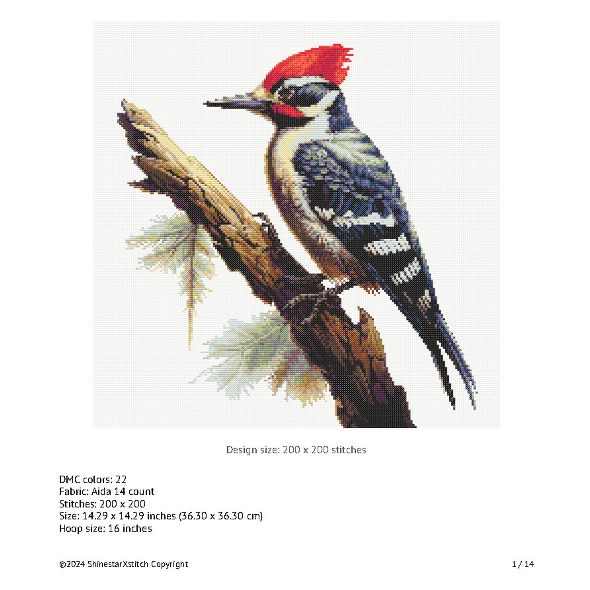 Woodpecker Cross Stitch Pattern Instant PDF Download - Woodland ...