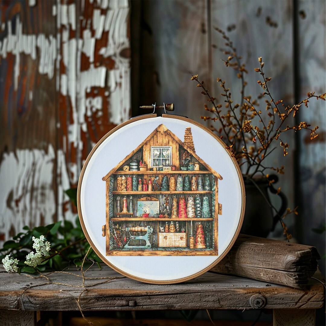 Sewing Supplies Cross Stitch Pattern Instant PDF Download - House With ...