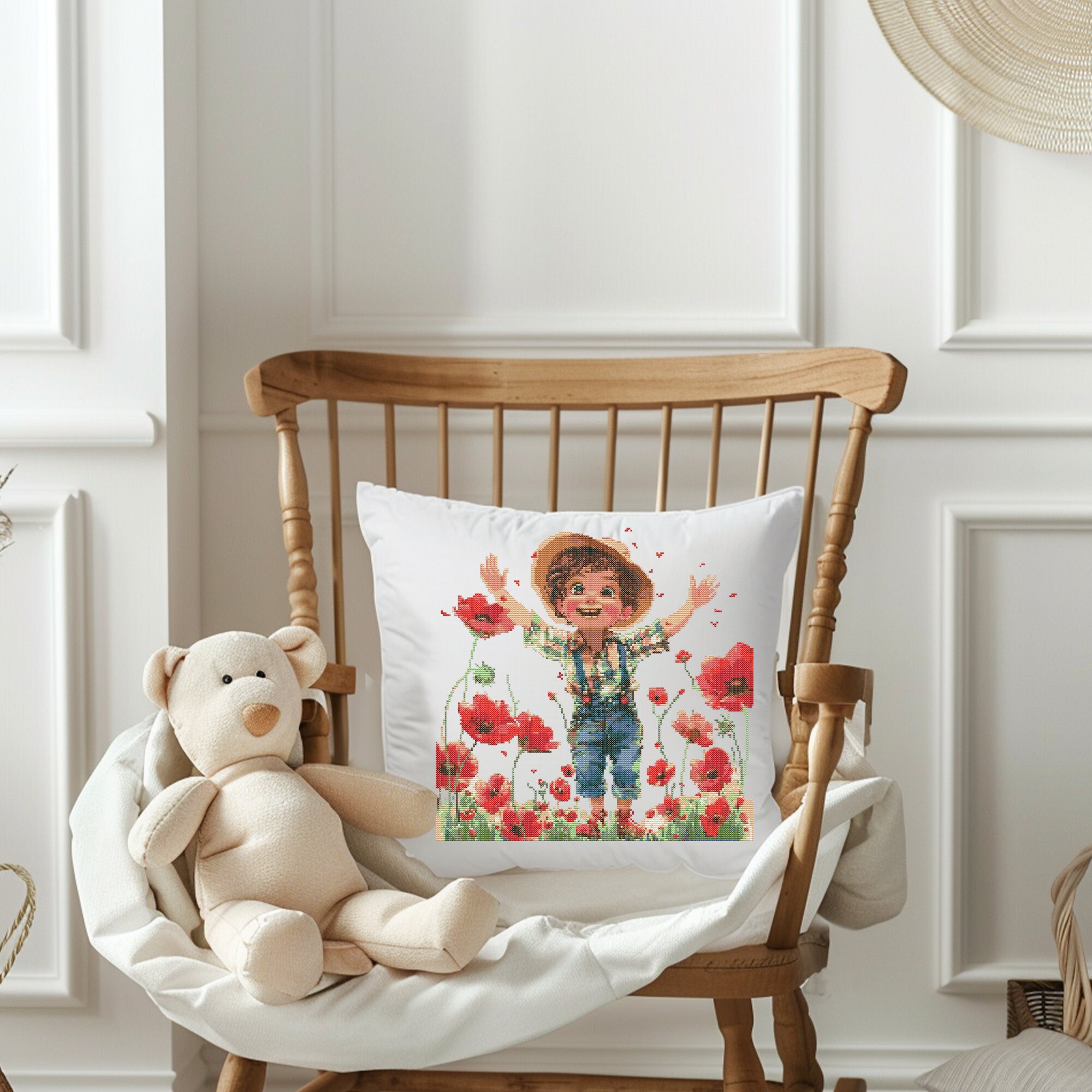 Boy Cross Stitch Pattern Instant PDF Download Boy and Poppies ...