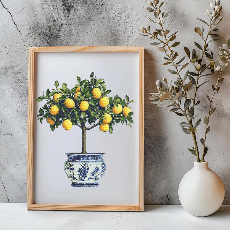 Lemon Cross Stitch Pattern Instant PDF Download - Lemon in a Pot ...
