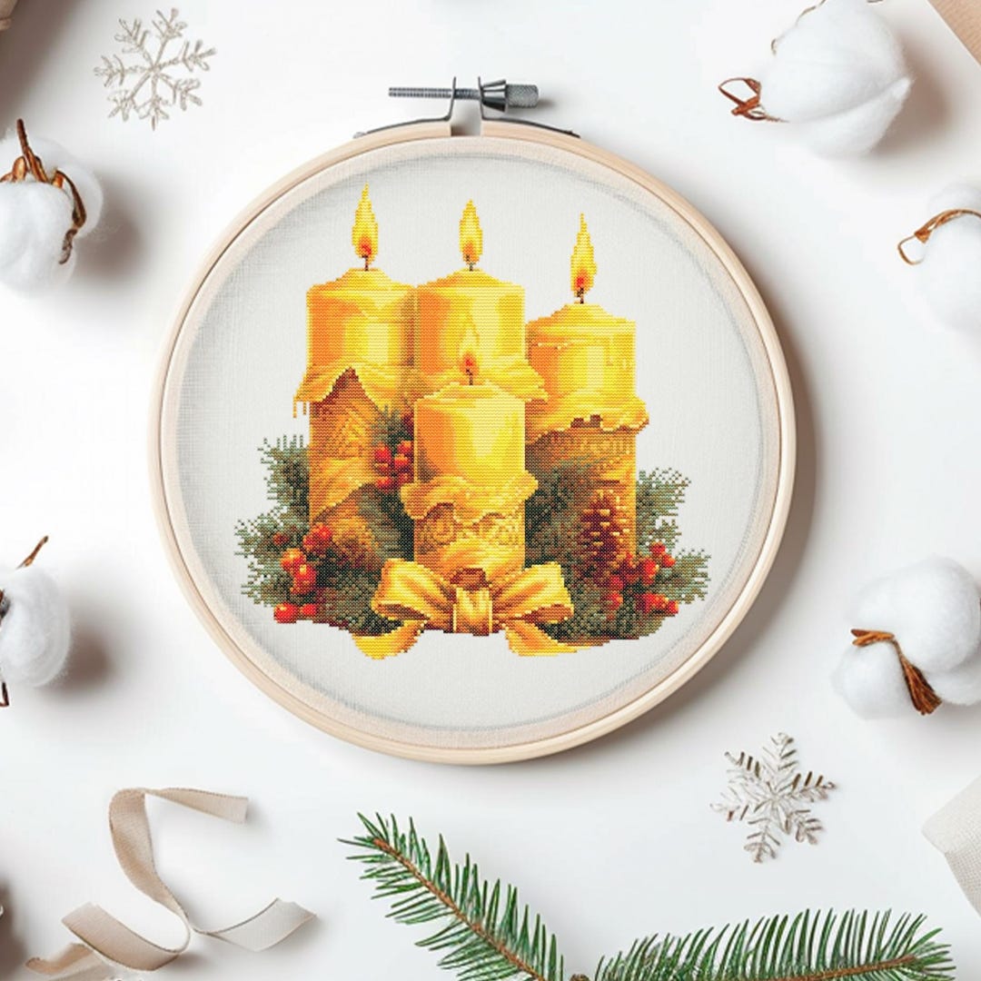 Candle Cross Stitch Pattern Instant PDF Download - Christmas Candle ...