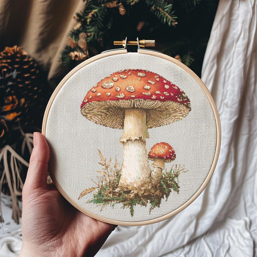Mushrooms Cross Stitch Pattern Instant PDF Download - Red Mushrooms ...