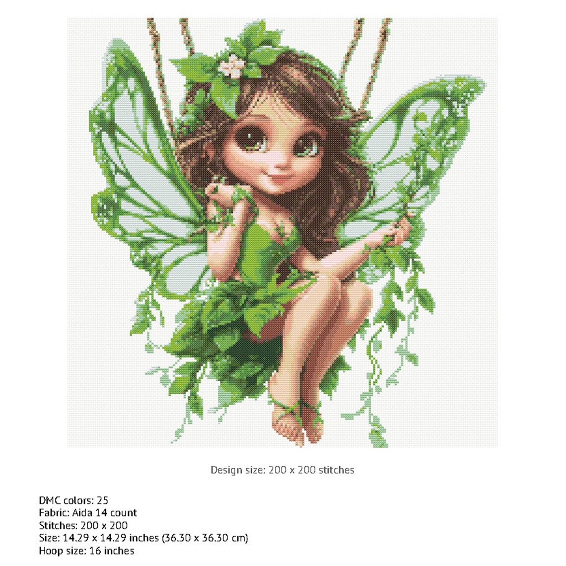 Fairy Cross Stitch Pattern Instant PDF Download- Green Little Fairy ...