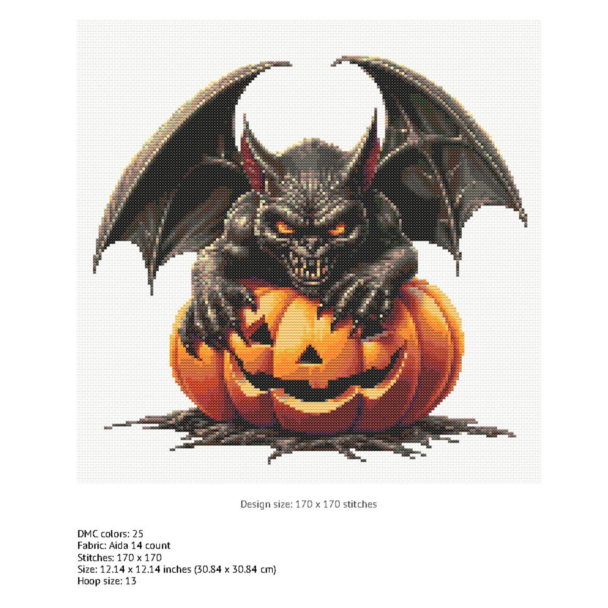 Bat Cross Stitch Pattern Instant PDF Download - Halloween Bat ...
