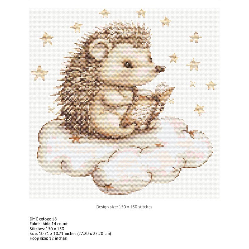 Hedgehog Cross Stitch Pattern Instant PDF Download-hedgehog Reading a ...
