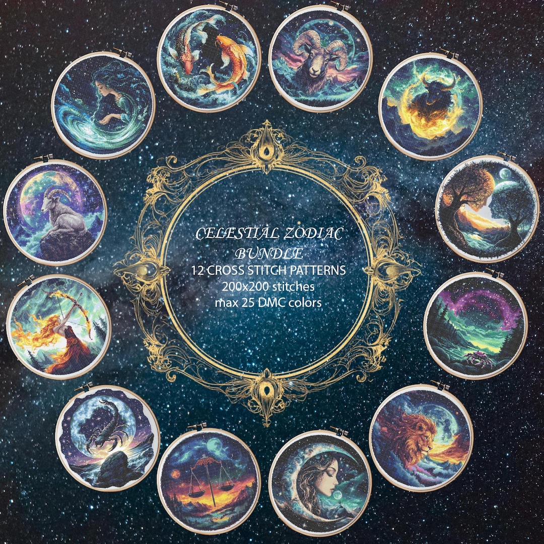 Zodiac Cross Stitch Pattern Instant PDF Download - Zodiac Bundle ...