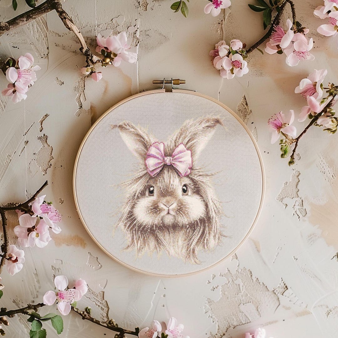 Rabbit Cross Stitch Pattern Instant PDF Download - Rabbit With Bow ...