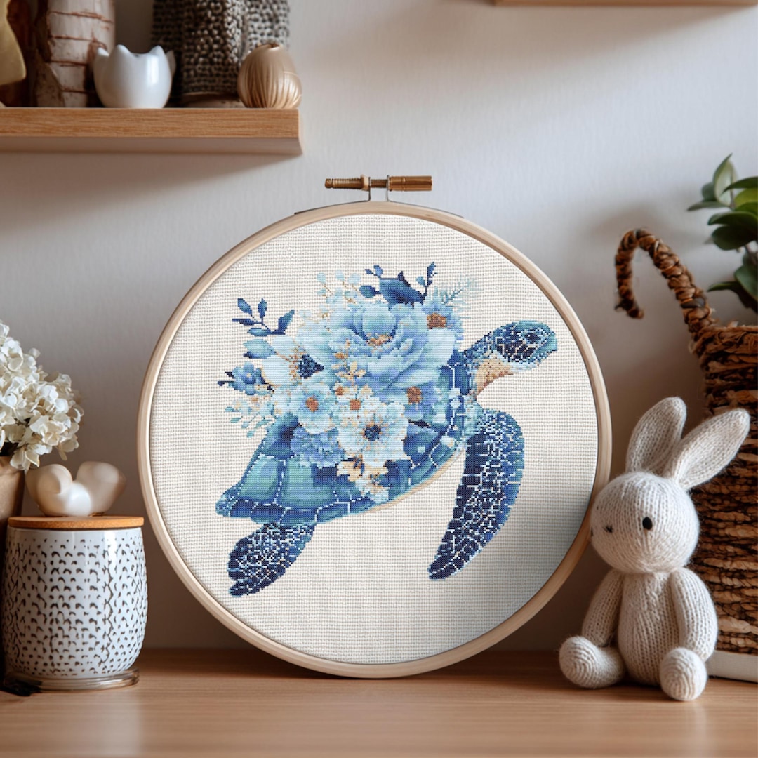 Turtle Cross Stitch Pattern Instant PDF Download - Floral Turtle ...