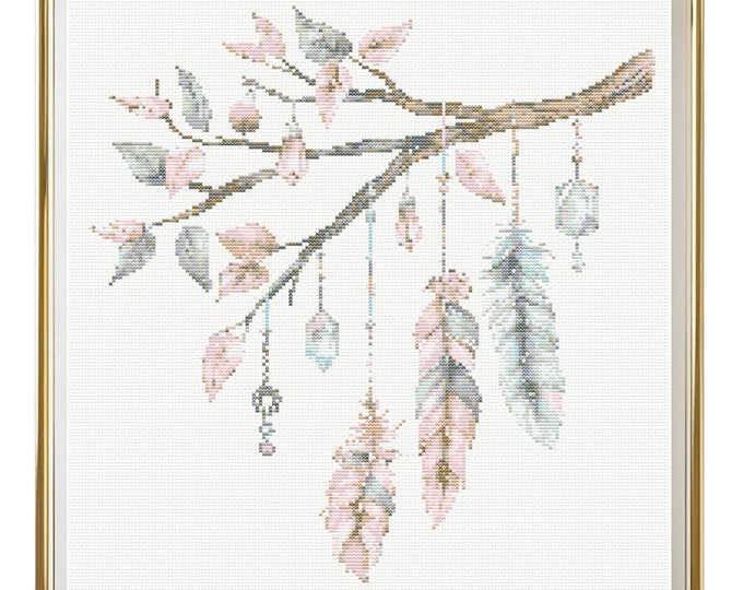Feather Cross Stitch Pattern 8 Instant PDF Download- Feather Watercolor ...