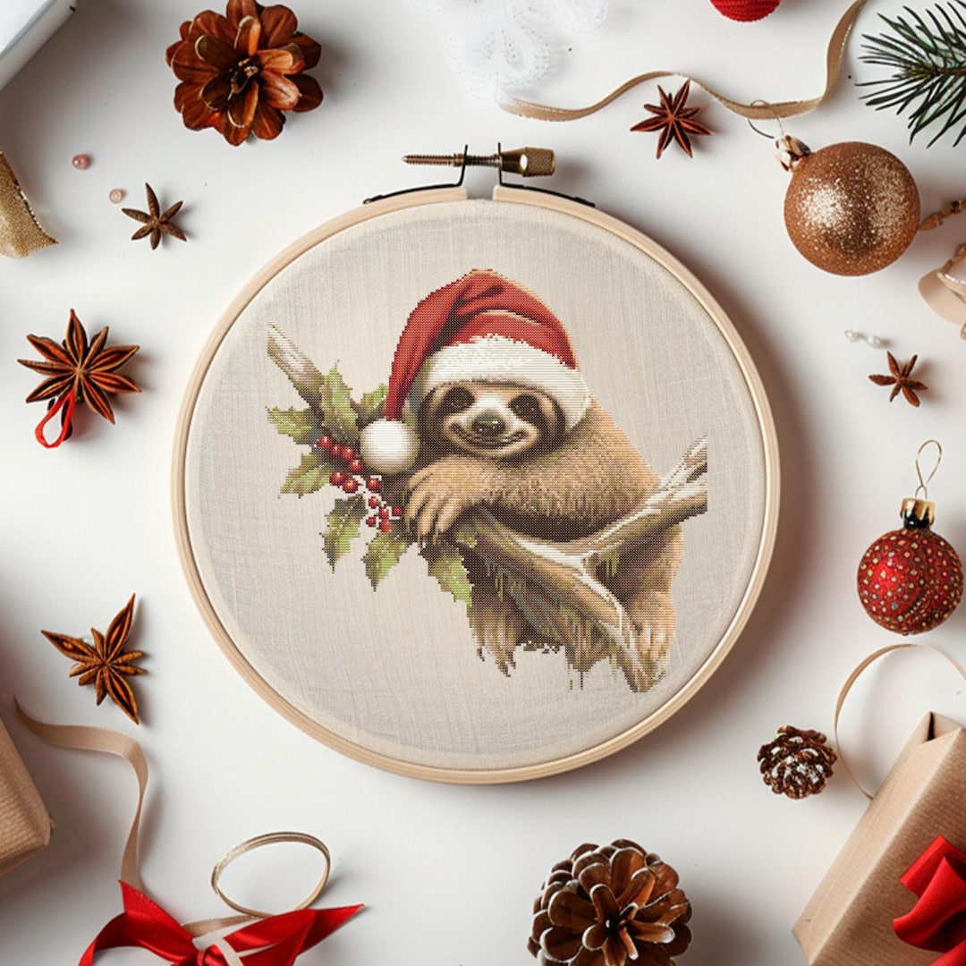 Sloth Claus Cross Stitch Pattern Instant PDF Download - Christmas Sloth ...