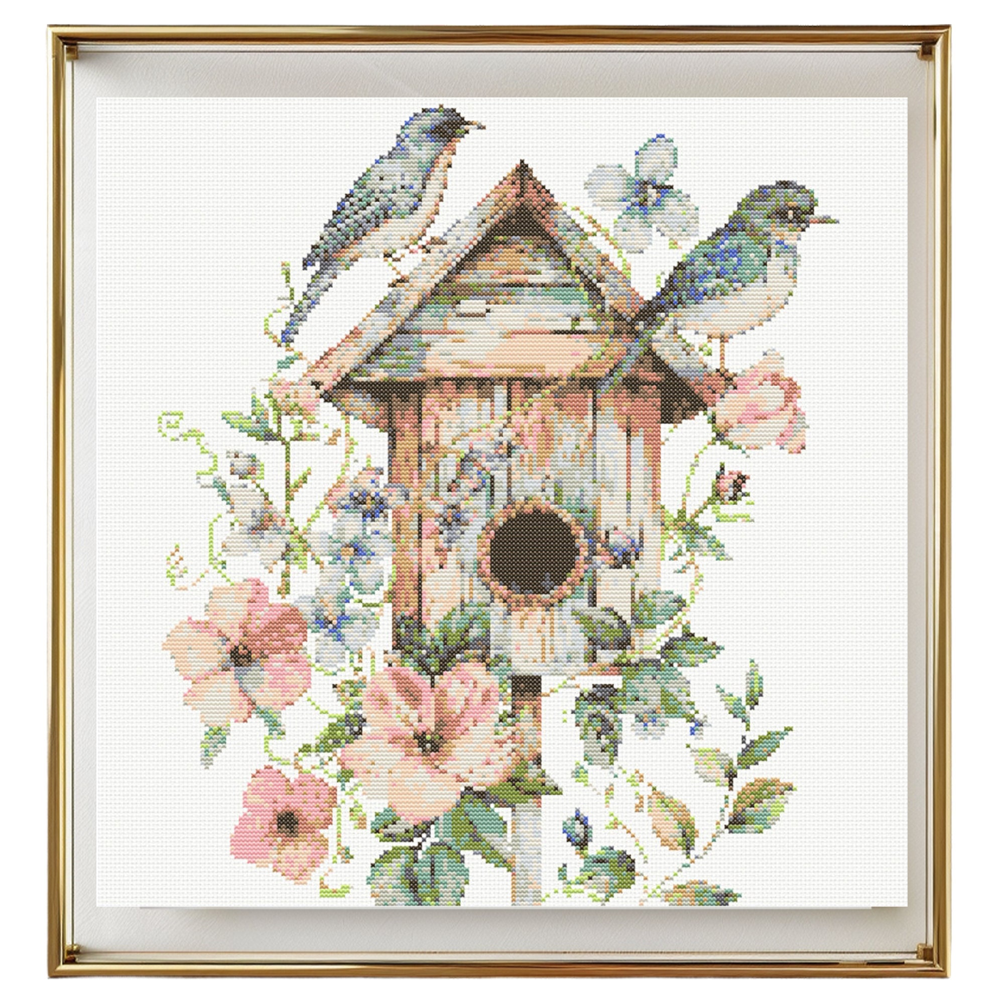 Birdhouse Cross Stitch Pattern Instant PDF Download - Floral Birdhouse ...