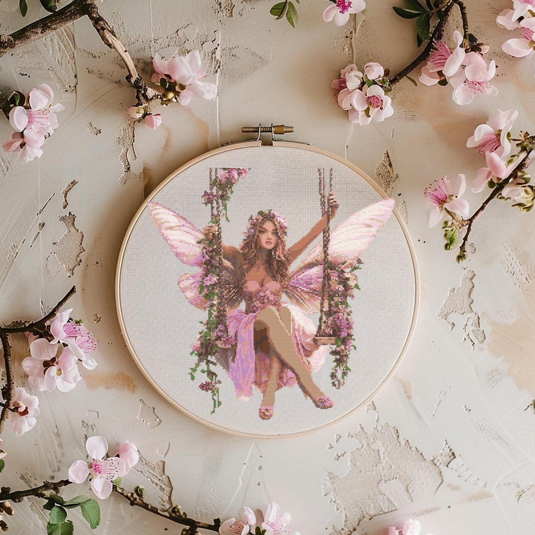 Fairy Cross Stitch Pattern Instant PDF Download - Pink Fairy Watercolor ...