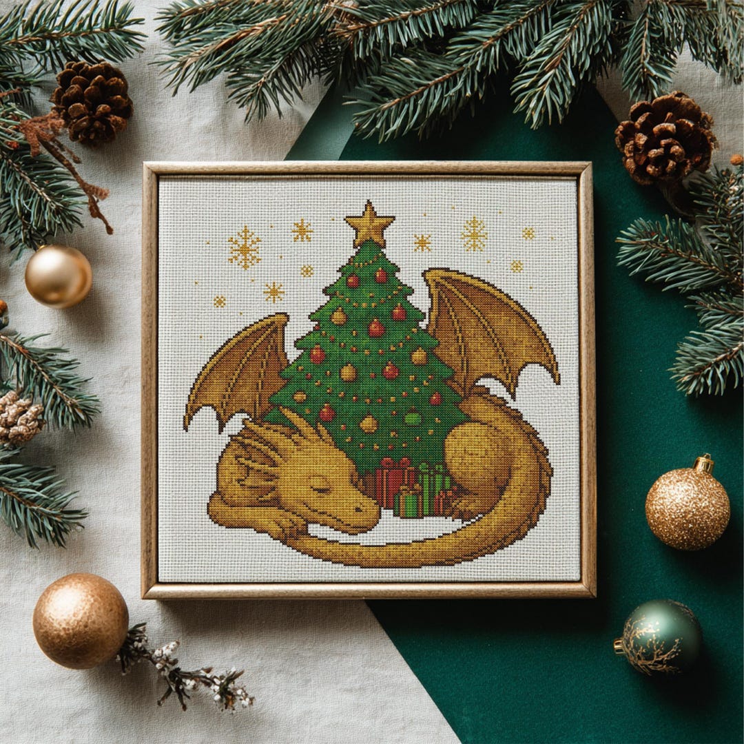 Dragon Cross Stitch Pattern Instant PDF Download - Yellow Dragon and ...