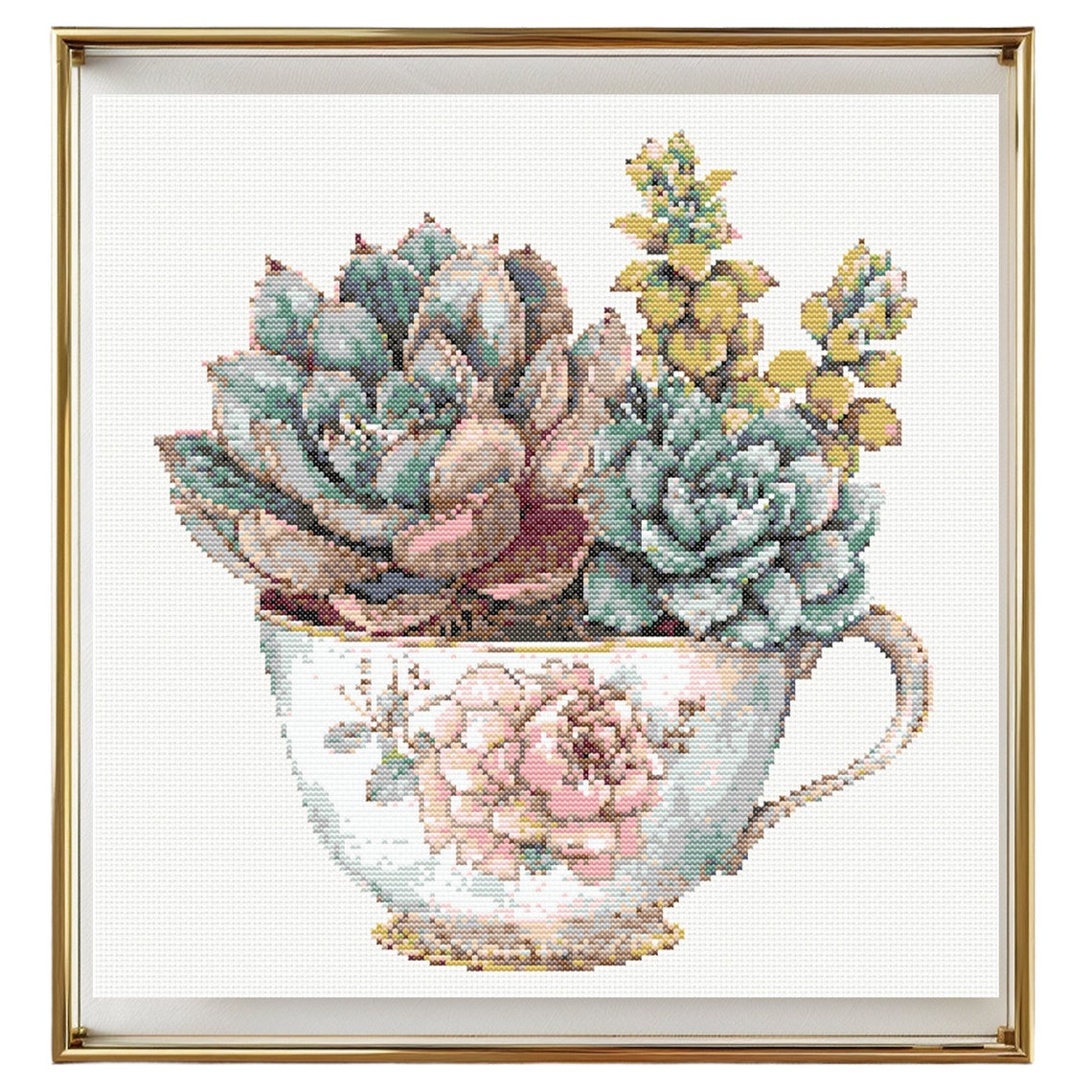 Succulents Cross Stitch Pattern Instant PDF Download Succulents in Cup Watercolor Cross Stitch ...