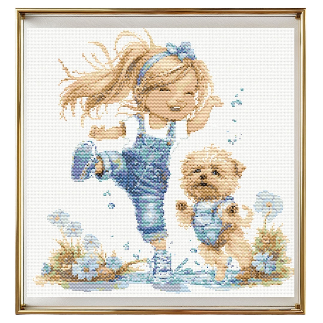 Girl Cross Stitch Pattern Instant PDF Download - Girl With Dog ...