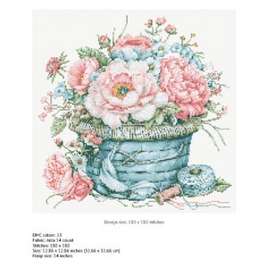 Basket Cross Stitch Pattern Instant PDF Download - Flower Basket ...
