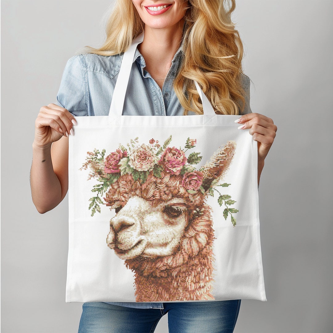 Alpaca Cross Stitch Pattern Instant PDF Download - Alpaca With Flowers ...