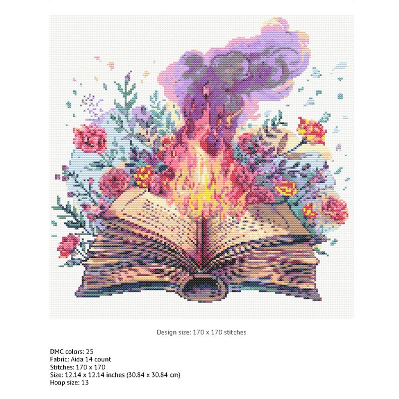 Book Cross Stitch Pattern Instant PDF Download - Magic Book Watercolor ...