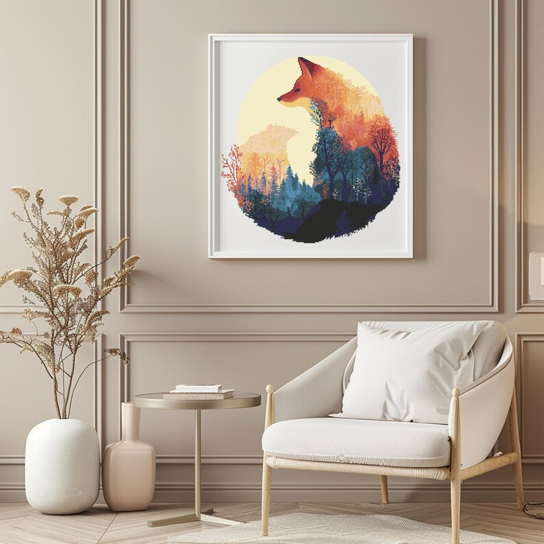 Fox Cross Stitch Pattern Instant PDF Download - Fox Forest and Moon ...