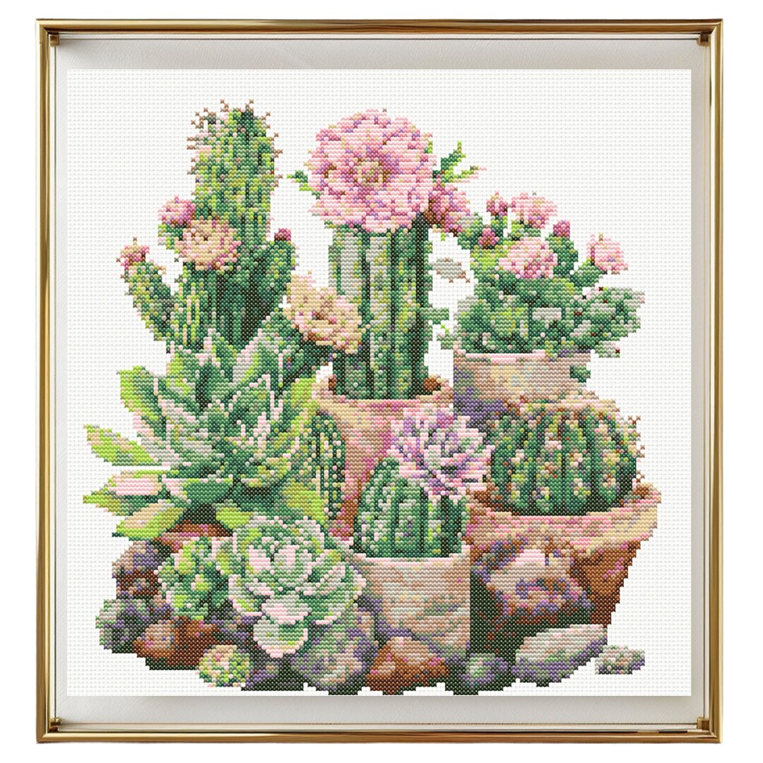 Cacti Cross Stitch Pattern Instant PDF Download - Cacti Garden Watercolor Cross Stitch Hand ...