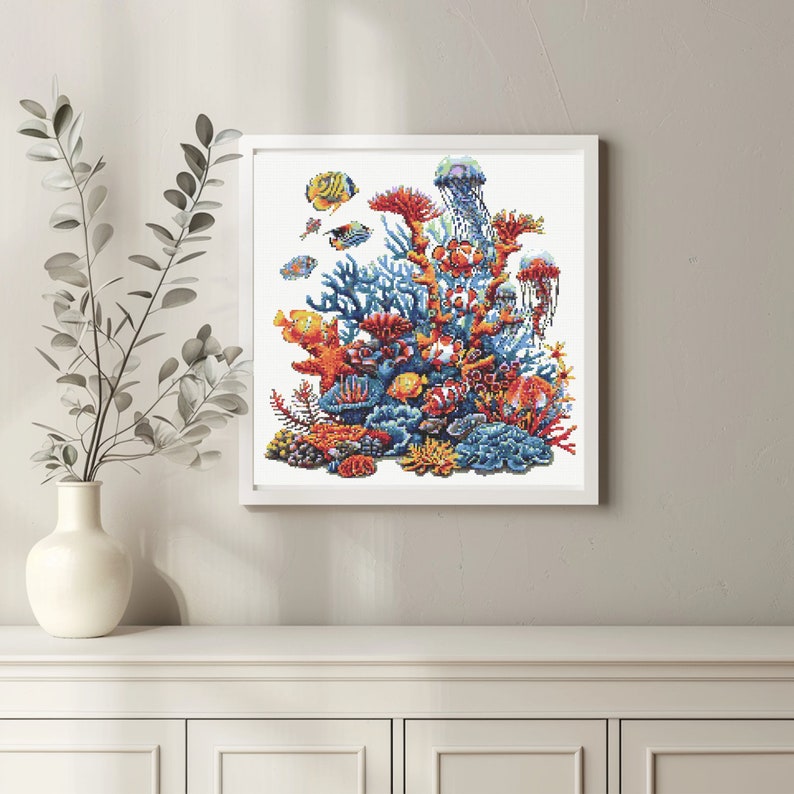 Coral Cross Stitch Pattern Instant PDF Download - Coral Reef Watercolor ...