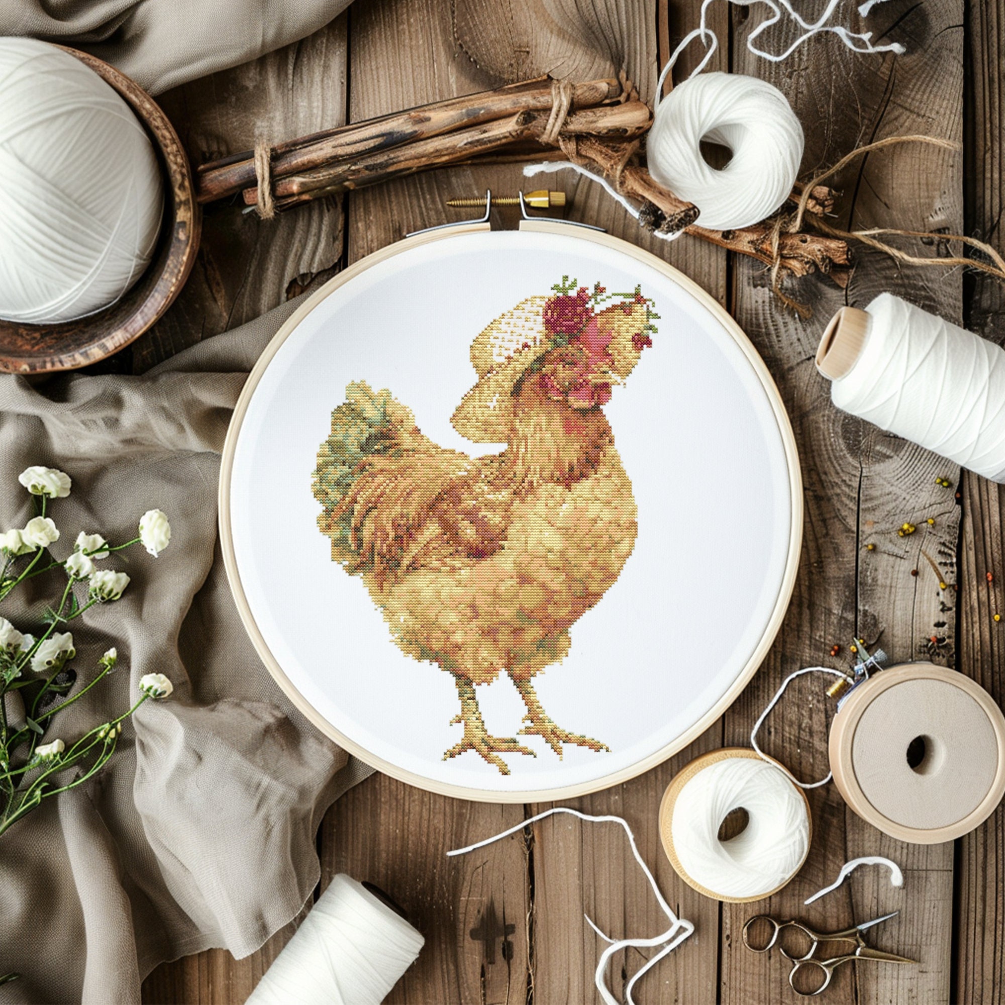Chicken Cross Stitch Pattern Instant PDF Download Chicken Lady ...
