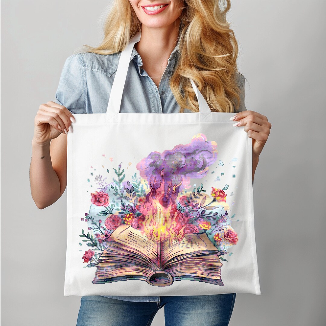 Book Cross Stitch Pattern Instant PDF Download - Magic Book Watercolor ...