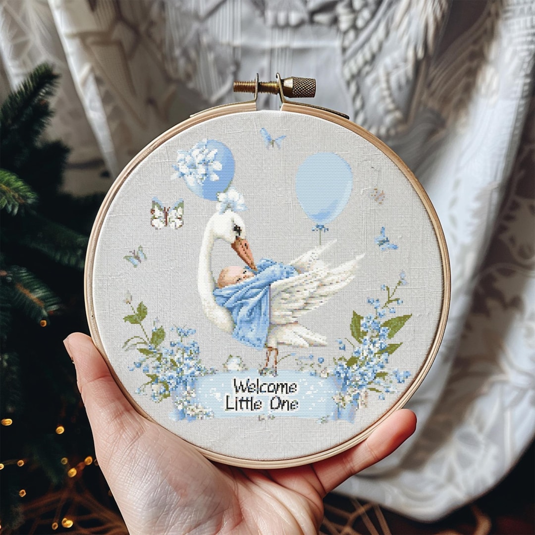 Baby Cross Stitch Pattern Instant PDF Download - Stork and Baby ...